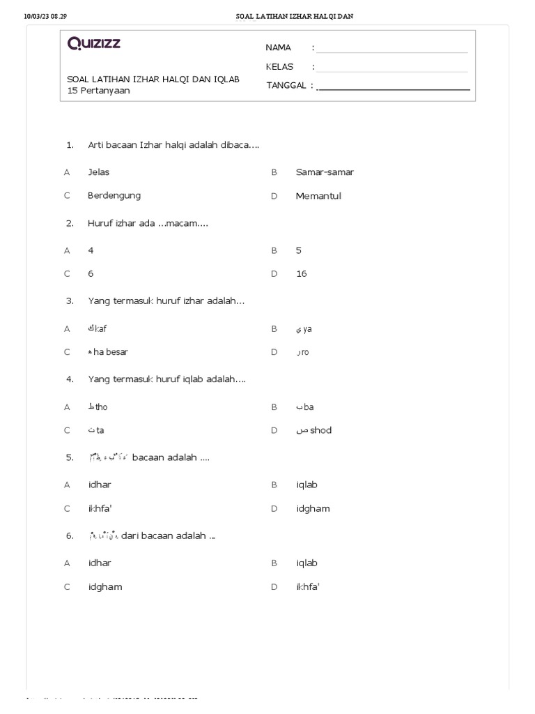 Soal Latihan Izhar Halqi & Iqlab | PDF