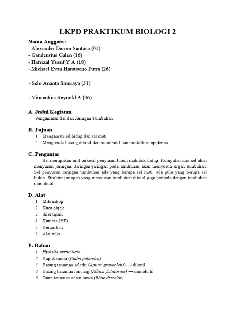 LKPD Praktikum Biologi 2 | PDF