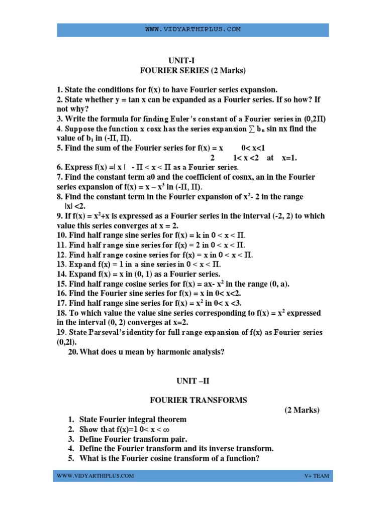 m3 2marks | PDF | Fourier Transform | Fourier Series
