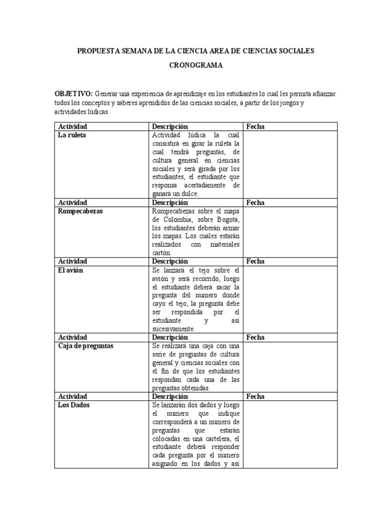 Propuesta Semana de La Ciencia Area de Ciencias Sociales | PDF ...