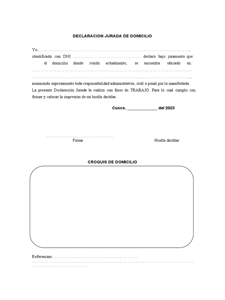 Formato Declaración Jurada de Domicilio 2023 | PDF