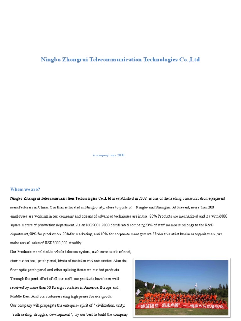 Zhong Rui Telecom PDF | PDF | Optical Fiber | Telecommunications