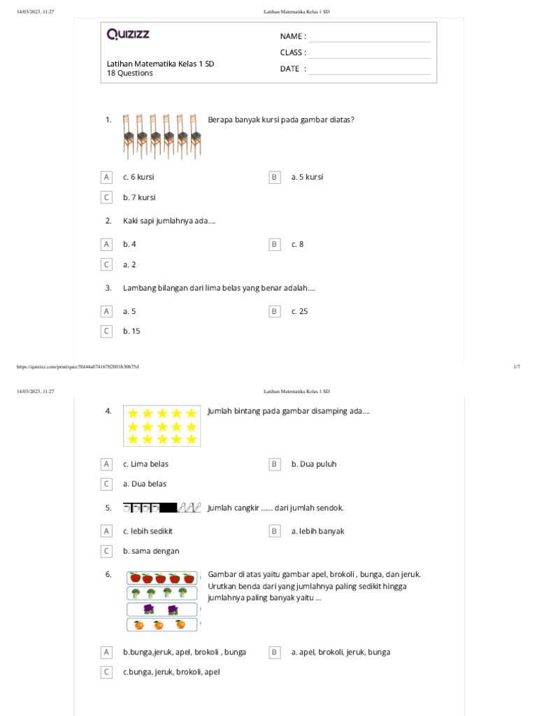 Latihan Matematika Kelas 1 Sd Pdf