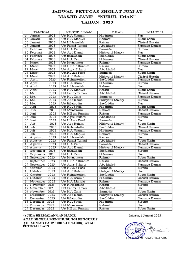 Jadwal Petugas Khotib 2023 | PDF
