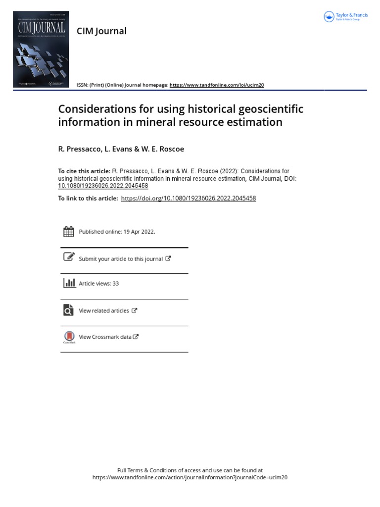 Considerations For Using Historical Geoscientific Information in Mineral Resource Estimation ...