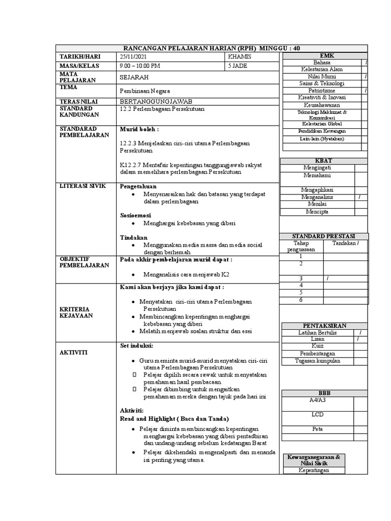 RPH Tanggungjawab | PDF