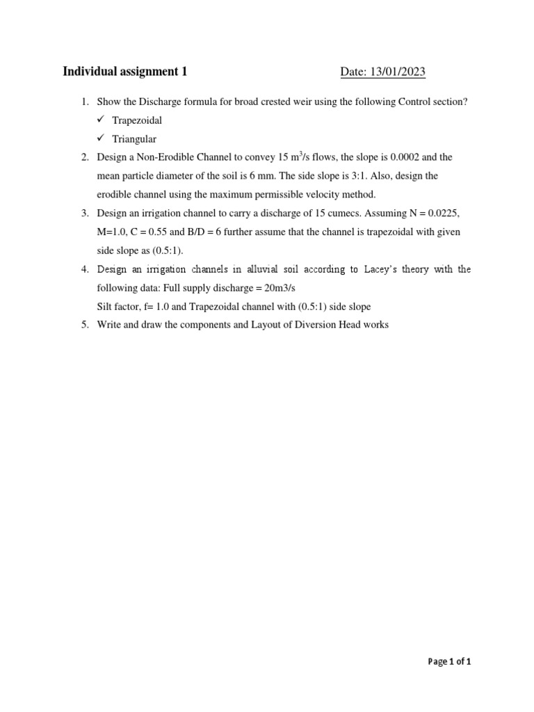 Individual assignment 1 formulas | PDF