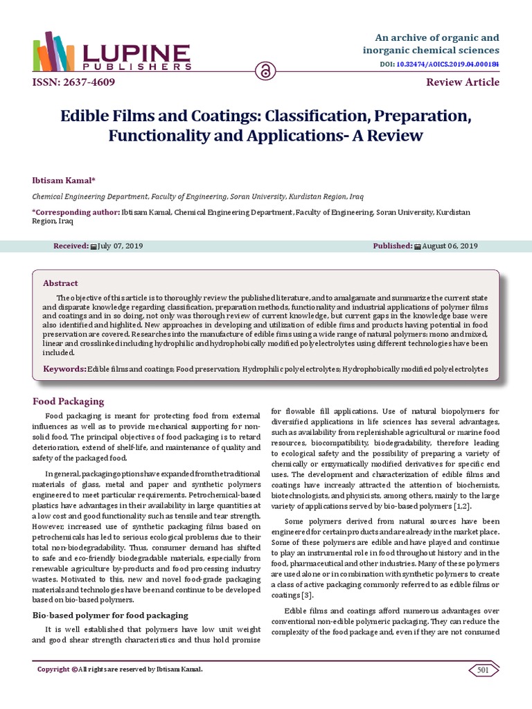 Edible Films and Coatings Classification, Preparation, PDF | PDF ...