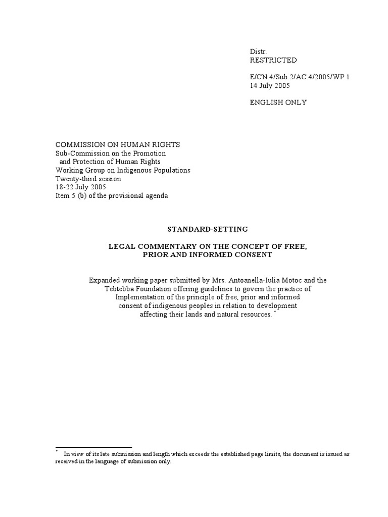 Standard-Setting Legal Commentary On The Concept of Free, Prior and ...