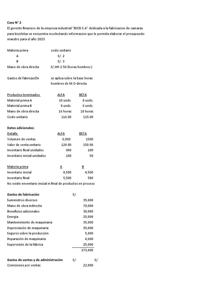 Ejer 2 Pptos Emp. Bicis SA e | PDF | Presupuesto | Economias