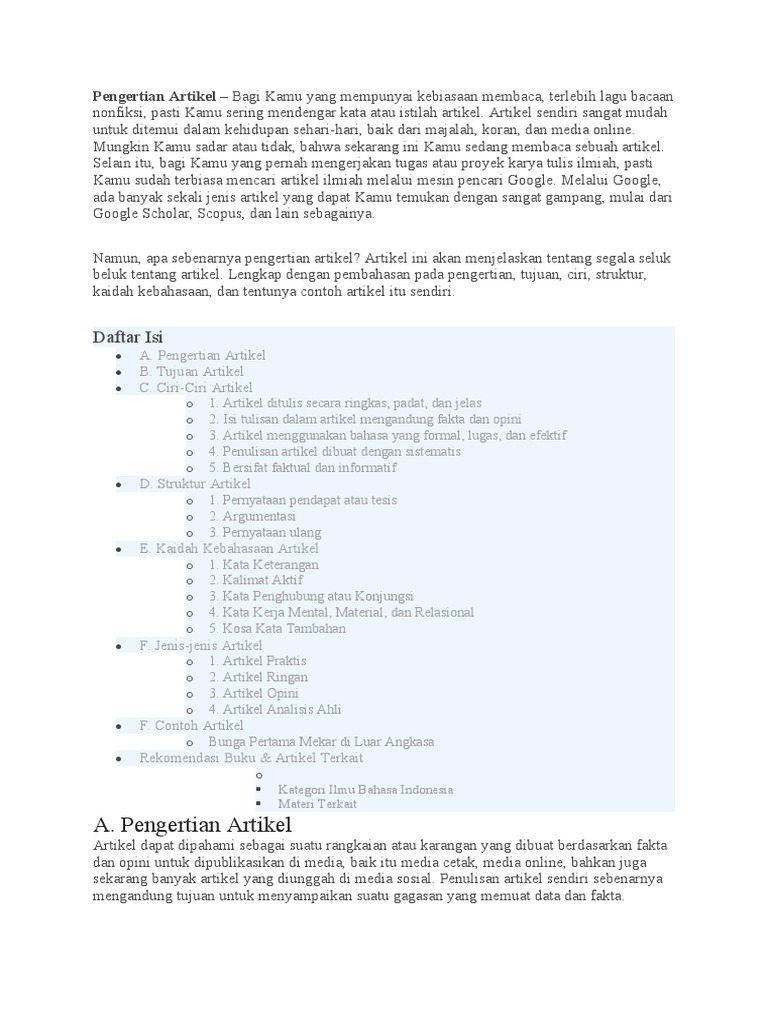 Pengertian Artikel | PDF