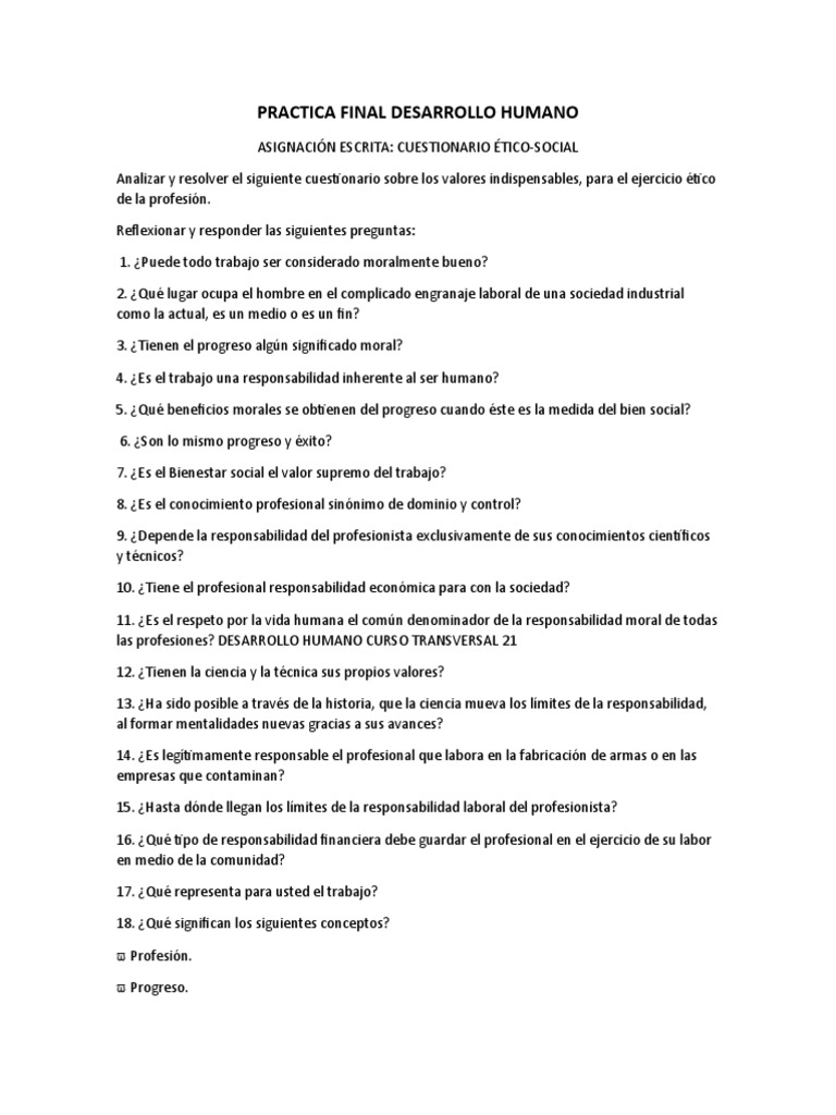 Practica Final Desarrollo Humano Respuestas | PDF | Moralidad | Bienestar