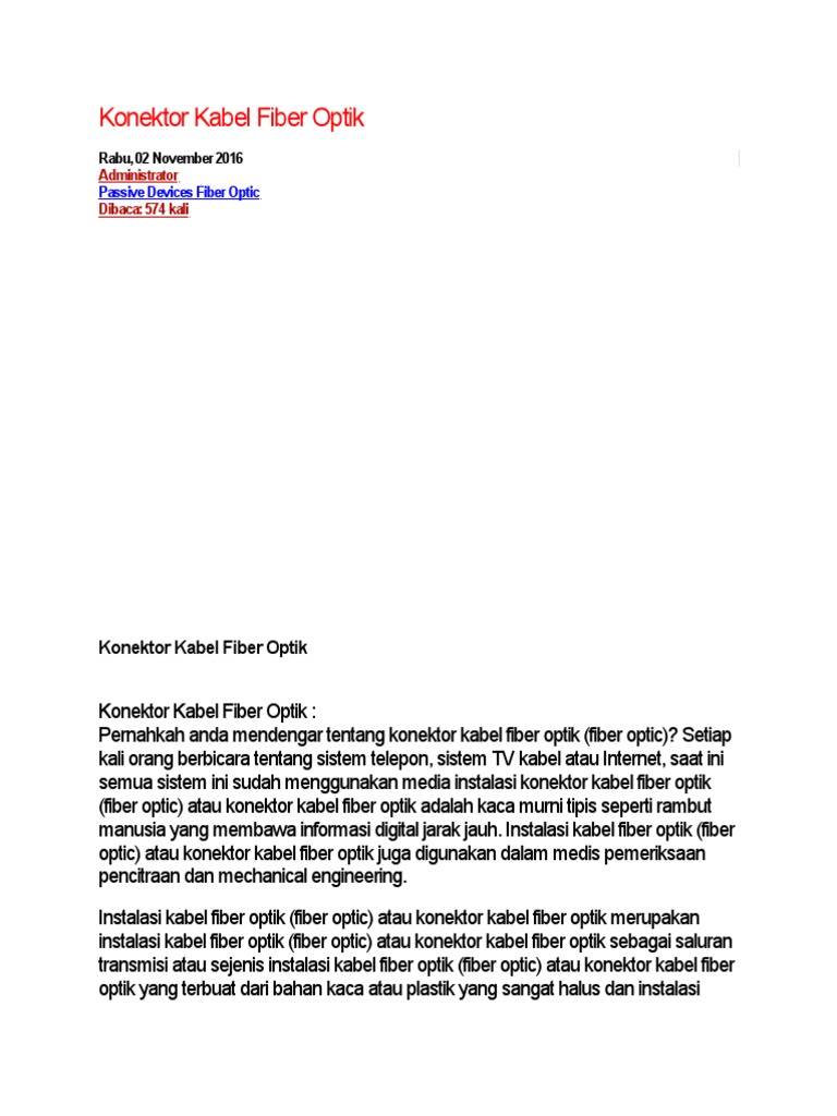 Konektor Kabel Fiber Optik | PDF