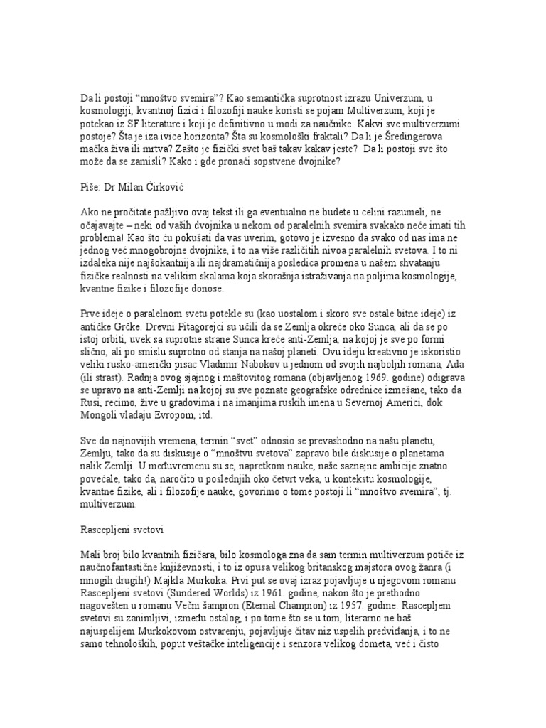 Ziveti U Multiverzumu - Milan Cirkovic PDF | PDF