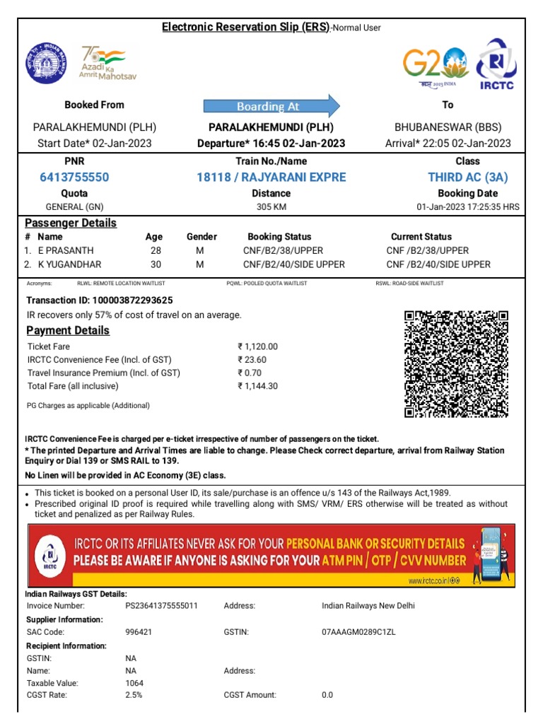 Prasanth Ticket | PDF | Identity Document | Payments
