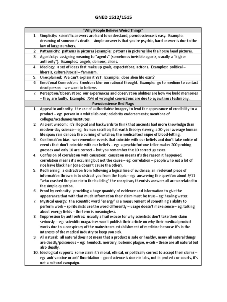 Reasons For Belief and Red Flags Summary Page | PDF | Pseudoscience ...