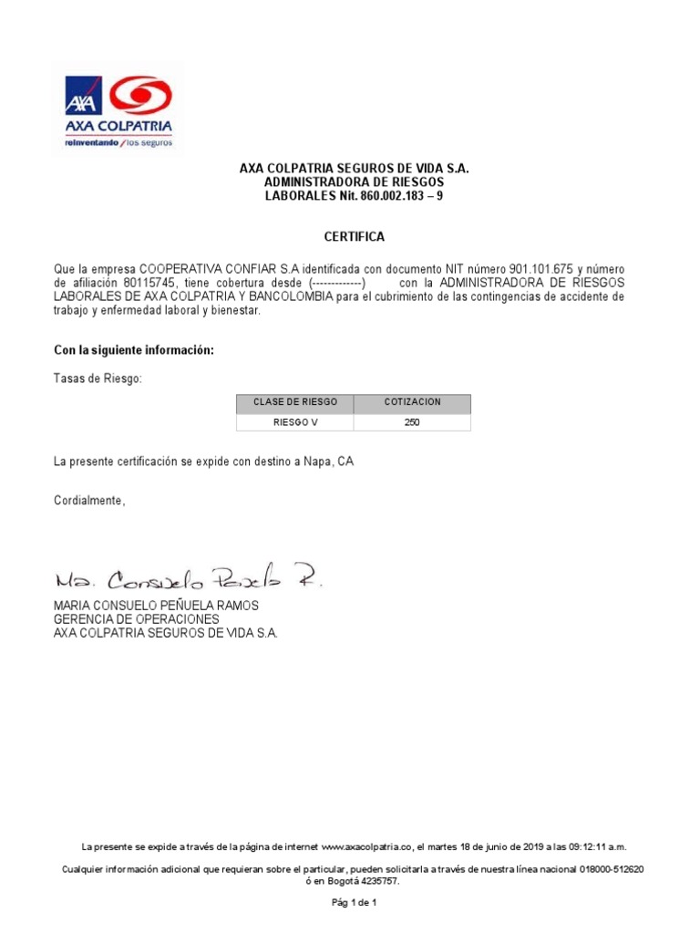 Certificado Colpatria | PDF