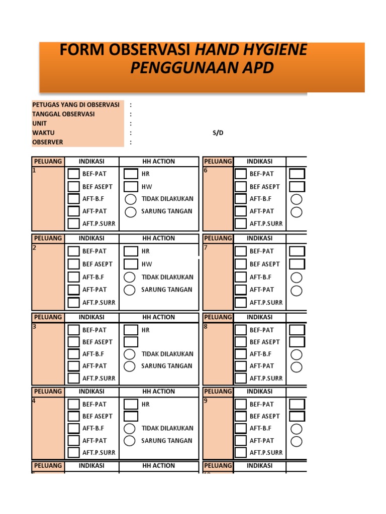 Form Cuci Tangan Dan Apd | PDF