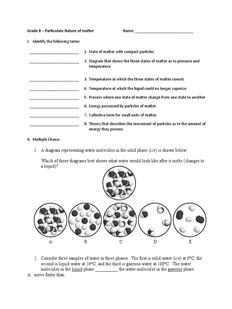 G8 Worksheet 3 Particulate Nature of Matter | PDF | Water | Evaporation