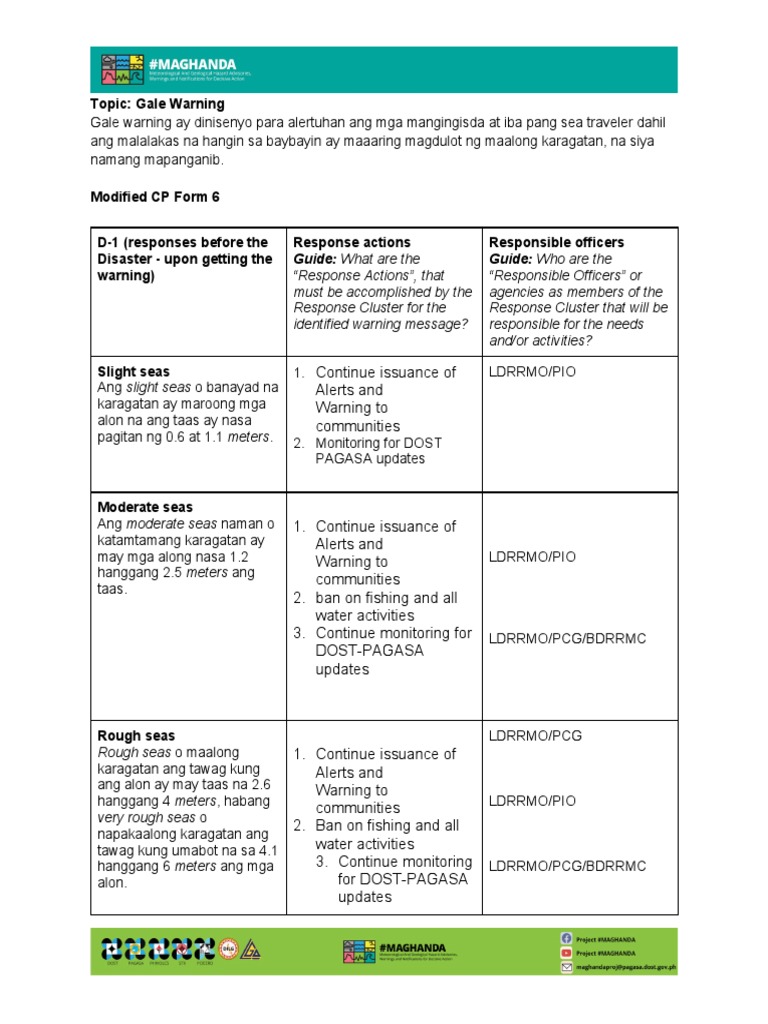 For Gale Warning Modified CP Form 6 | PDF