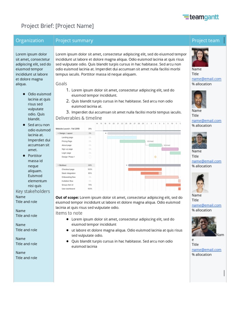 Teamgantt Project Brief Template Portrait Format Pdf