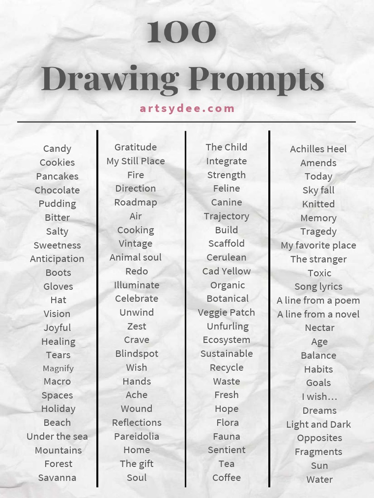 100 Drawing Prompts Printable List 1 | PDF