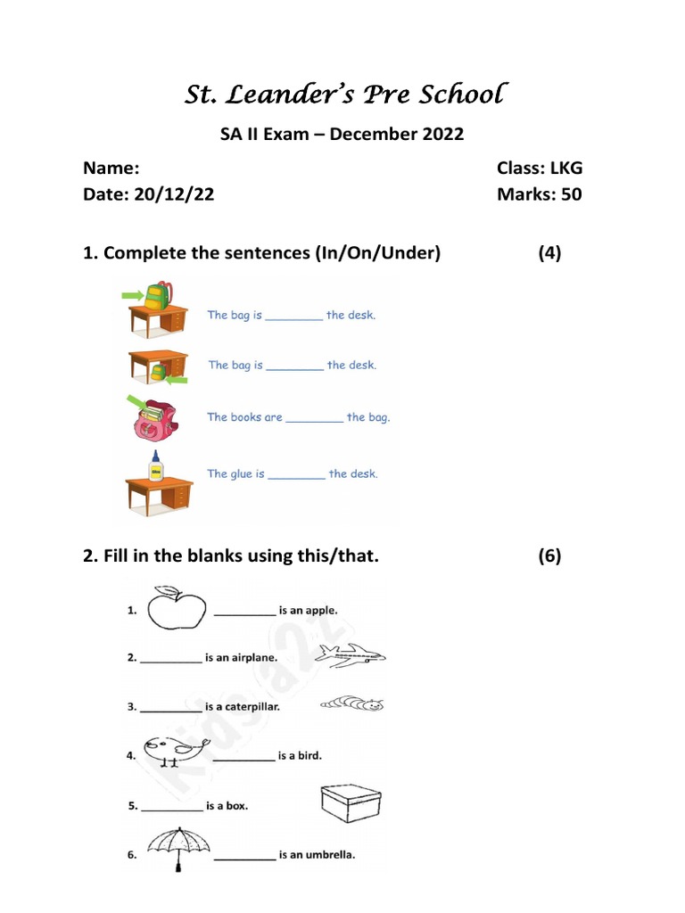 English Ukg Worksheet | PDF