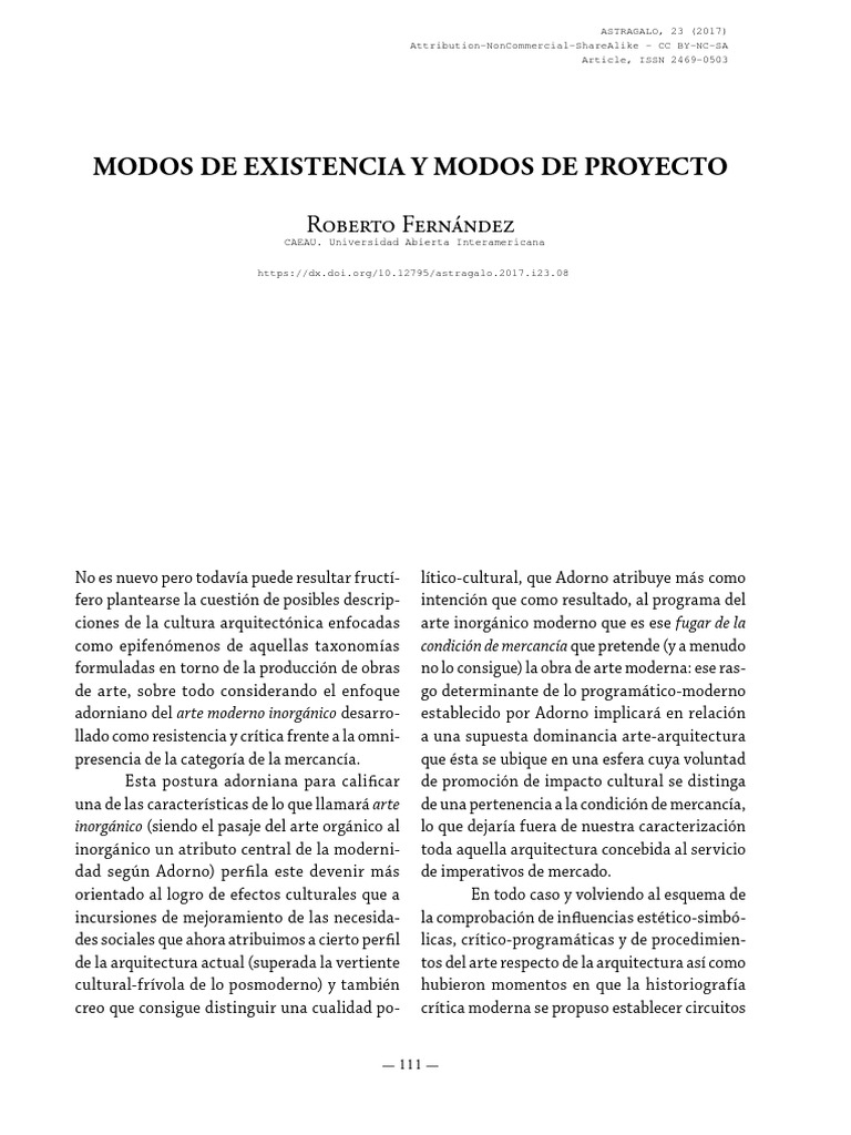 Modos de existencia y modos de proyecto: Explorando las relaciones entre arte, arquitectura y ...