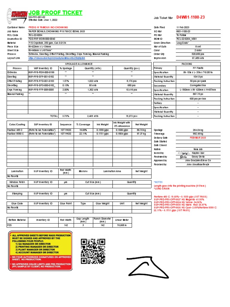 Production Details for Chowking Bowls | PDF | Paper | Industrial Processes