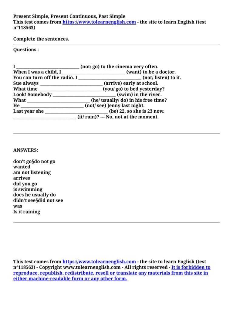 Present Simple, Present Continuous, Past Simple | PDF