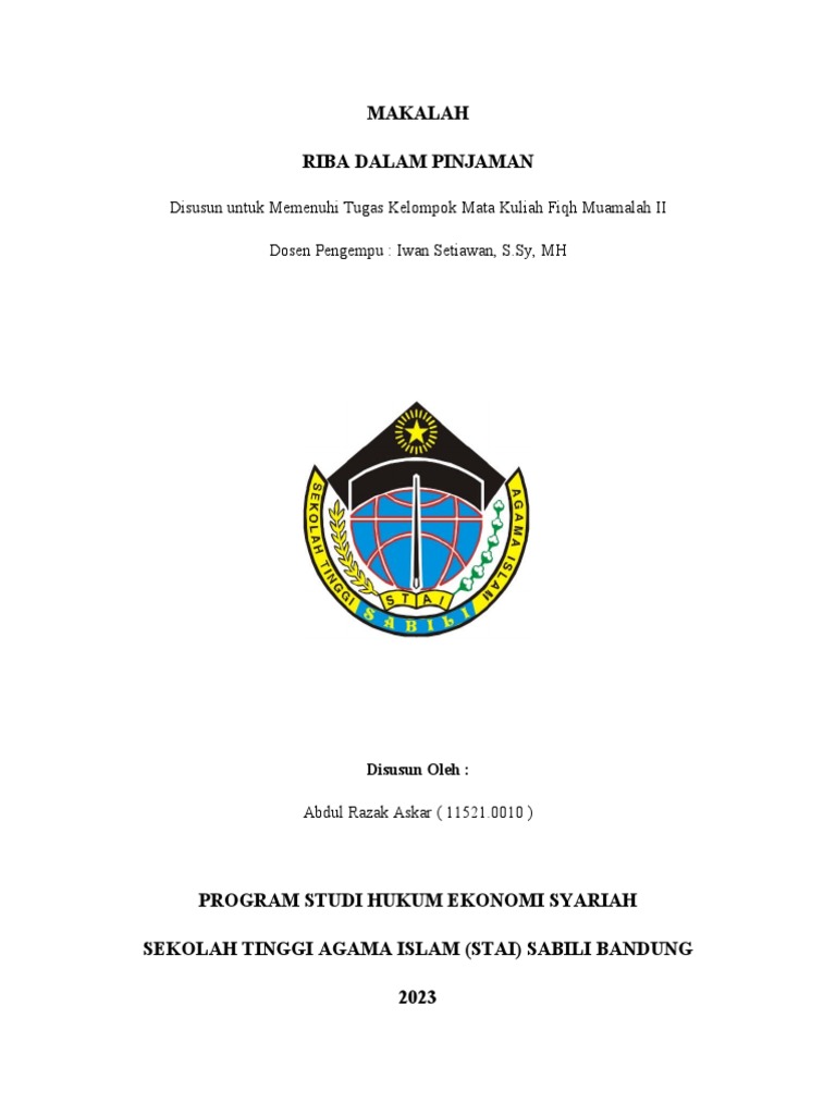 Makalah Riba Dalam Pinjaman, Matkul Fiqh Muamalah Ii (Abdul Razak Askar ...