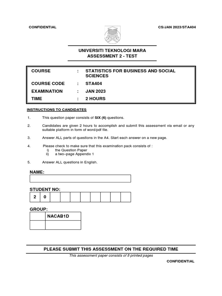 Assessment 2 | PDF | Errors And Residuals | Chi Squared Distribution