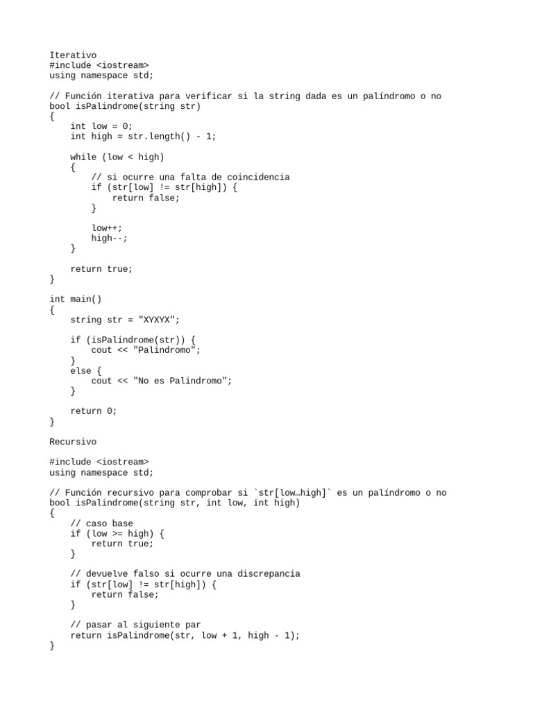 Verificación de Palíndromos en C++ | PDF