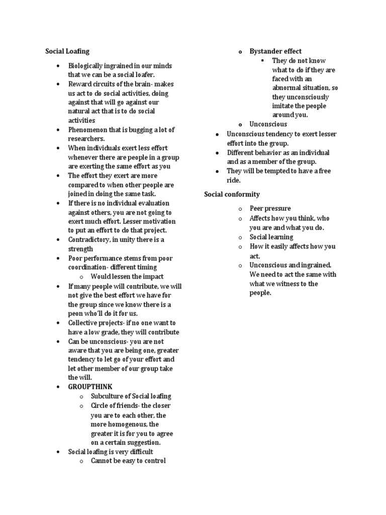 Social Loafing | PDF | Psychological Theories | Cognitive Psychology