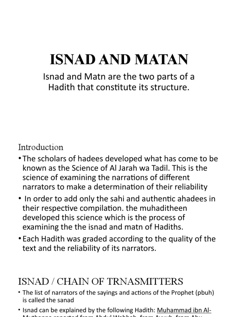 ISNAD MATAN Methods of Examining Ahadees | PDF | Hadith | Islamic ...