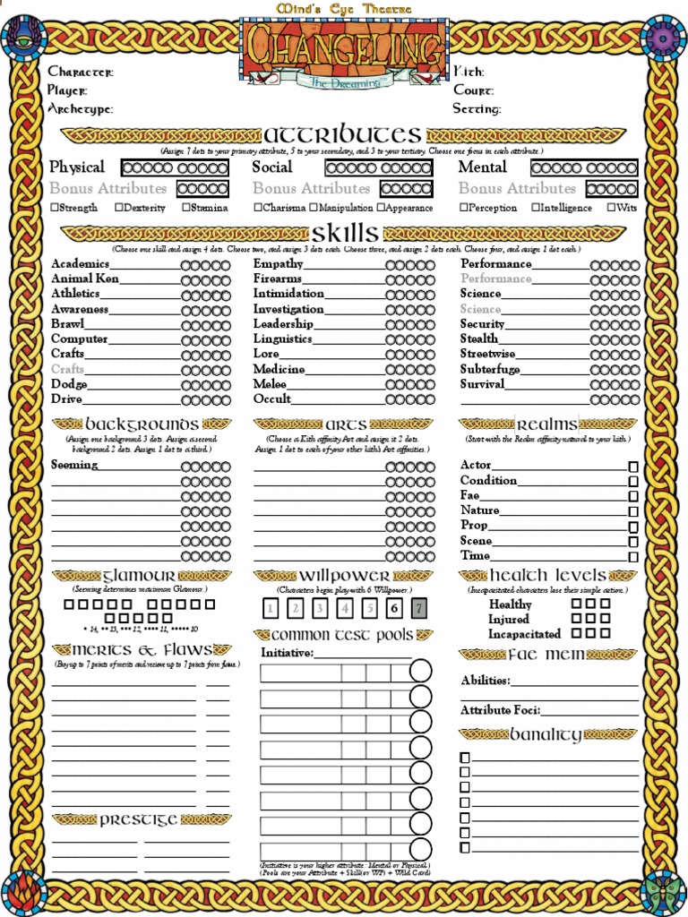 Changeling Character Creation Sheet | PDF