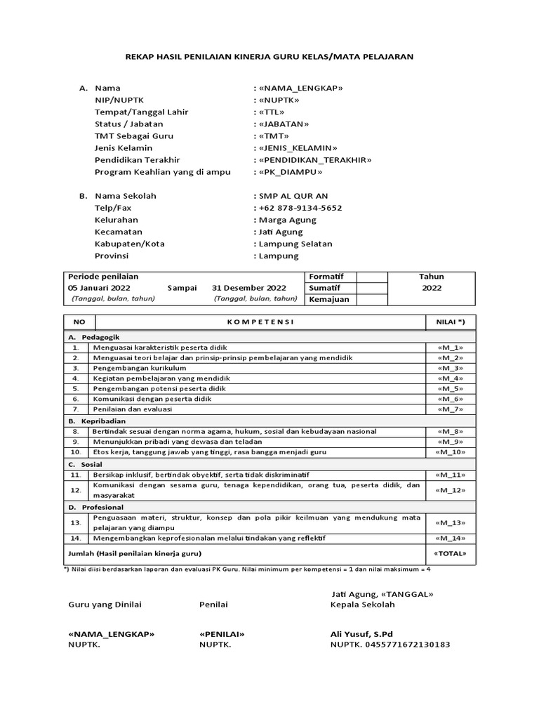Rekap Hasil Penilaian Kinerja Guru Kelas Full | PDF Rekap Hasil Penilaian Kinerja Guru Kelas Full | PDF