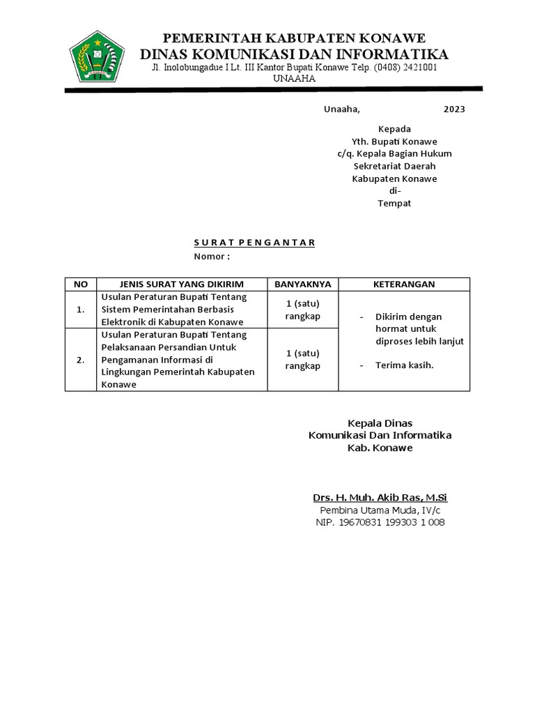 Surat Pengantar Perbup | PDF