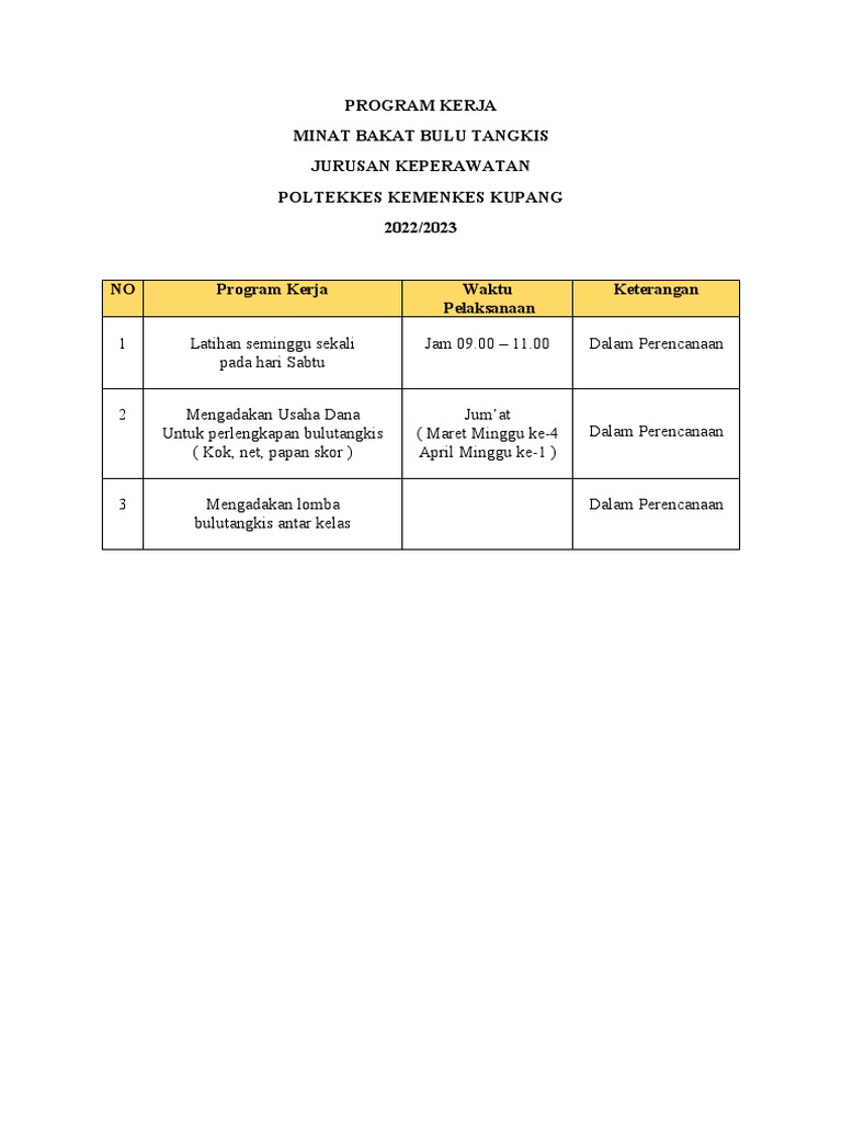 PROGRAM KERJA Bulutangkis 2023 | PDF