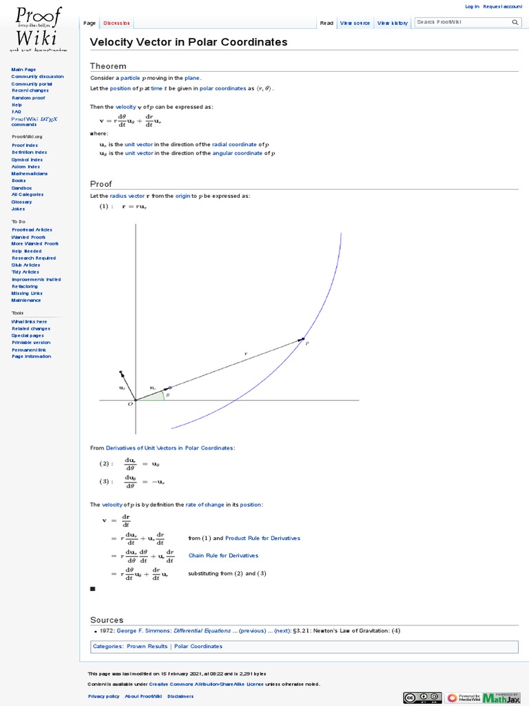 Velocity Vector in Polar Coordinates - ProofWiki | PDF | Derivative ...