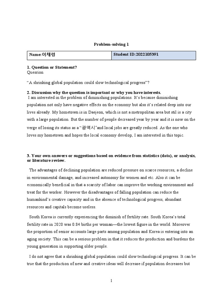 Problem solving 1 (이채령) | PDF | Economies | Total Fertility Rate