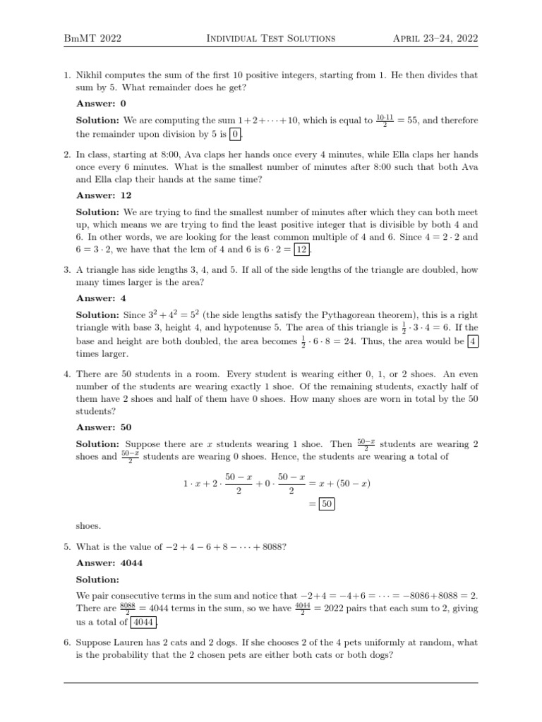 Individual Solutions | PDF | Triangle | Area