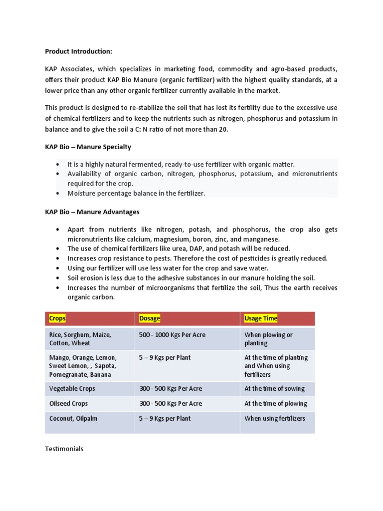 KAP Product - Phamplet Content | PDF | Fertilizer | Manure