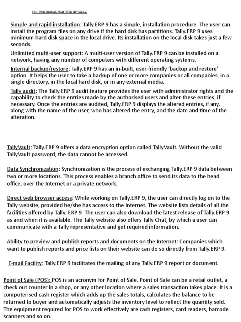 Technological Features of Tally - PPT 77 | PDF | Point Of Sale | Backup