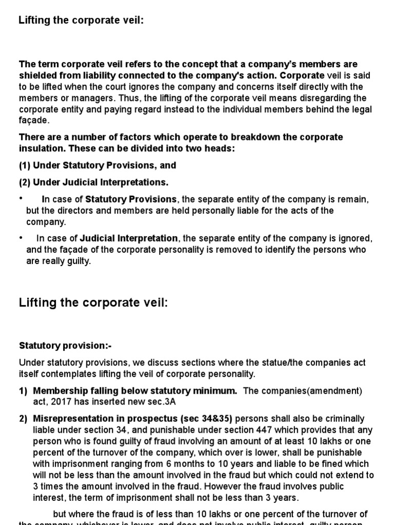 Lifting The Corporate Veil | PDF | Business