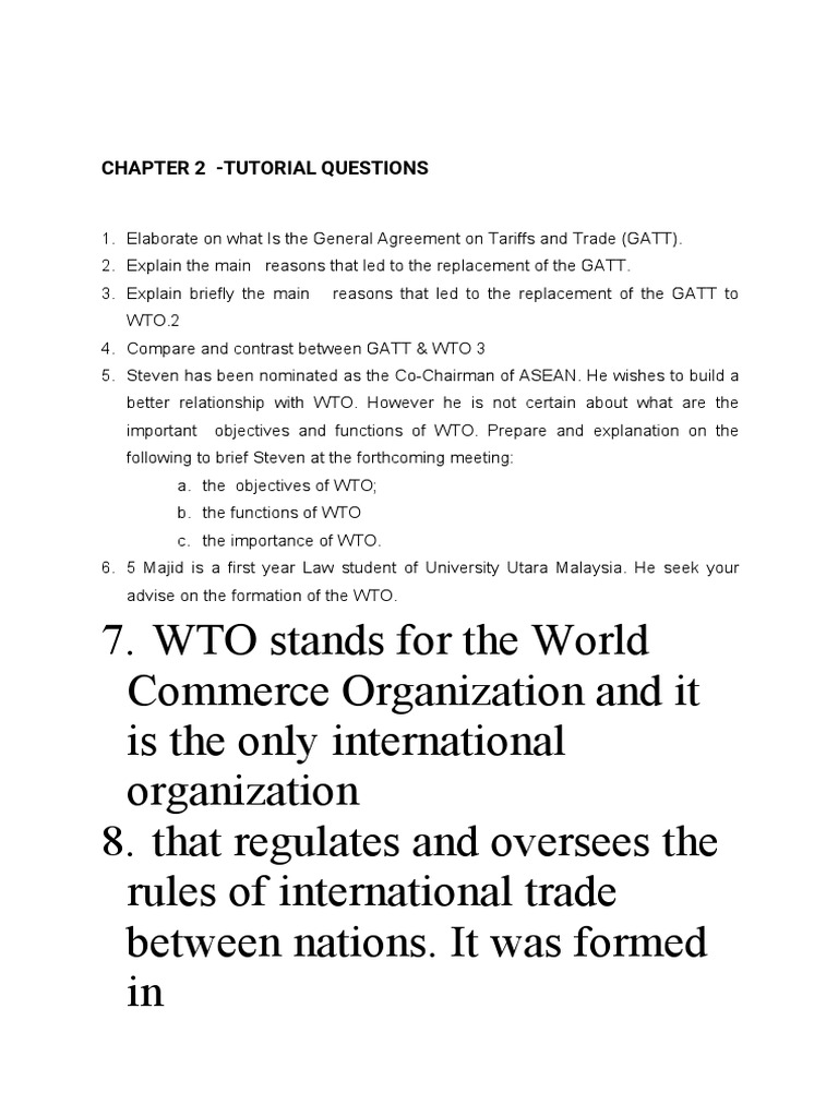 Chapter 2 - Tutorial Questions | PDF | World Trade Organization | General Agreement On Tariffs ...