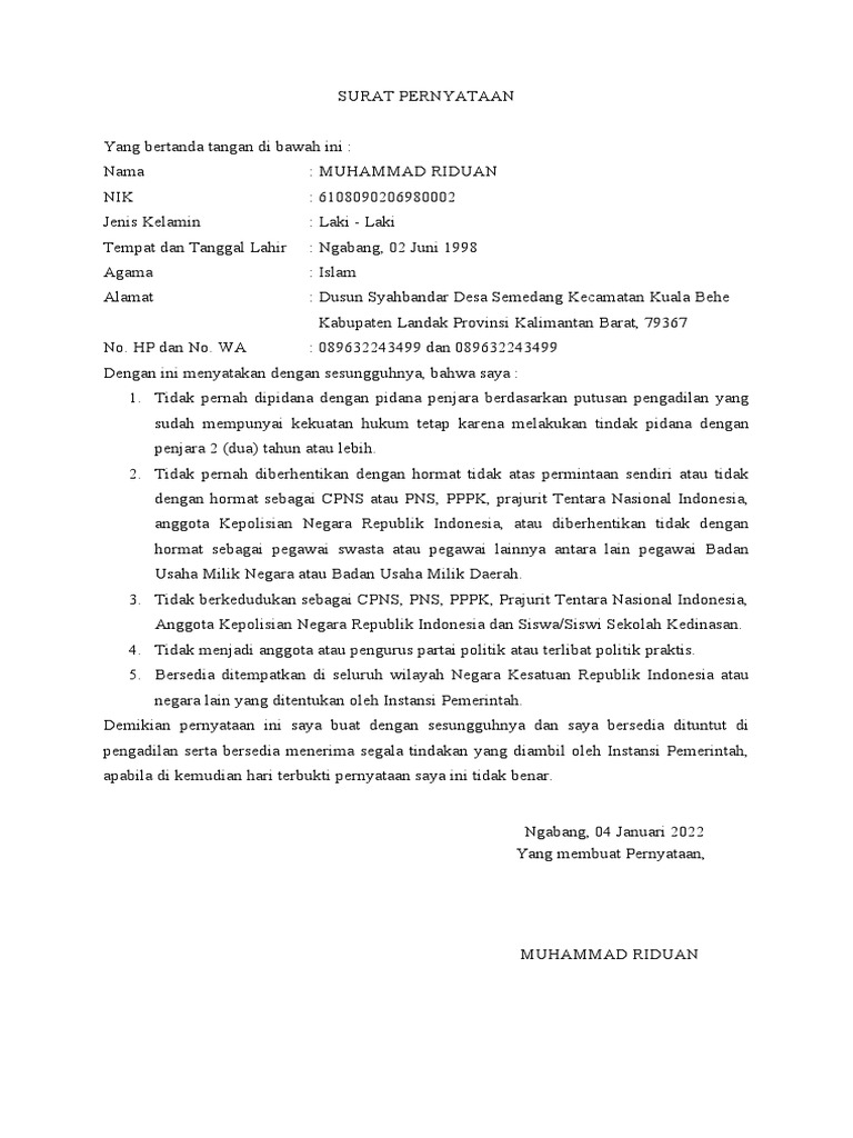 CTH SURAT PERNYATAA | PDF