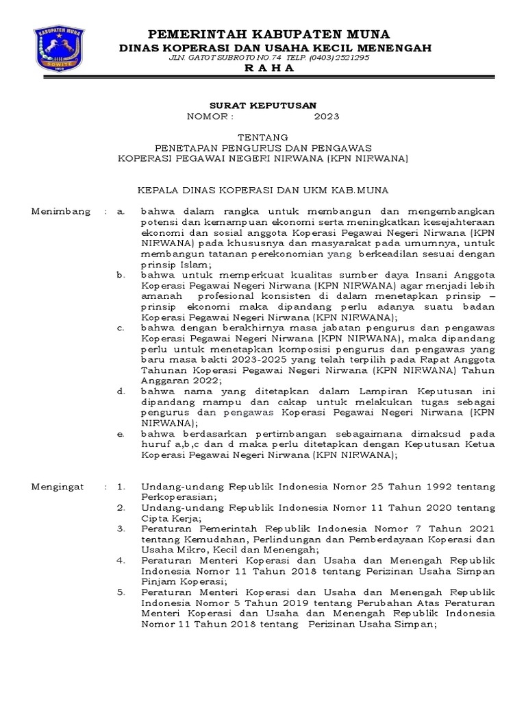 SK Pengurus Koperasi Nirwana | PDF