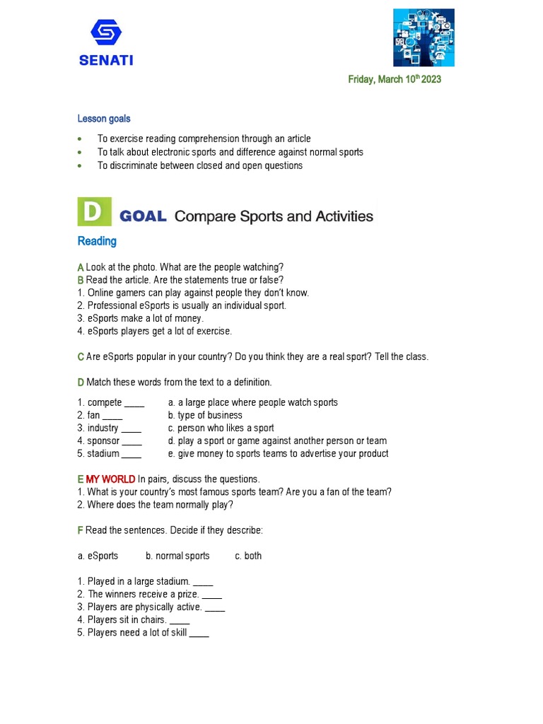 eSports Go Global: Reading Comprehension and Discussion | PDF | Sports