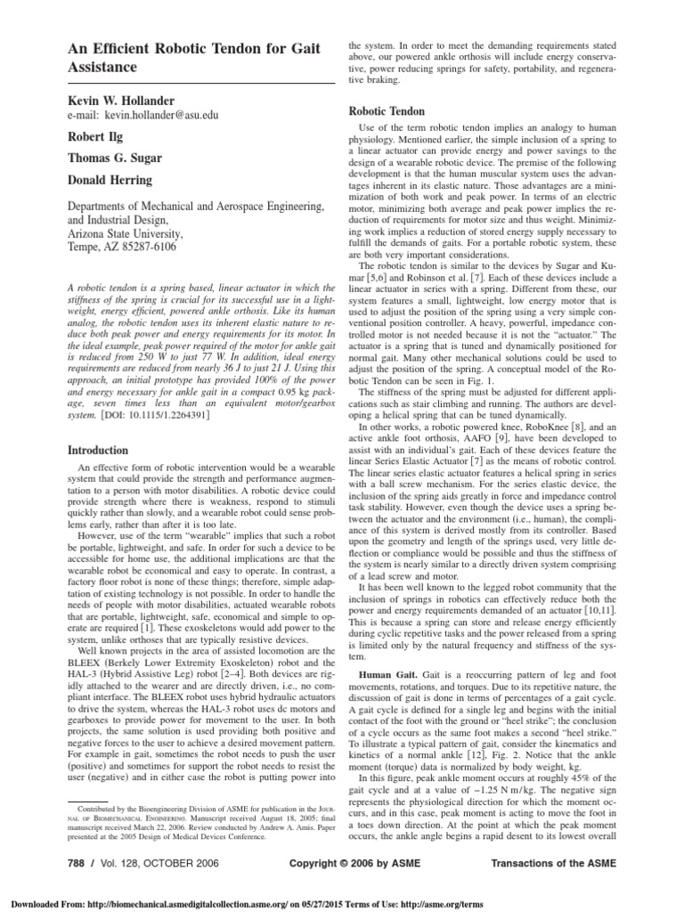 An Efficient Robotic Tendon For Gait Assistance | PDF | Robotics | Actuator